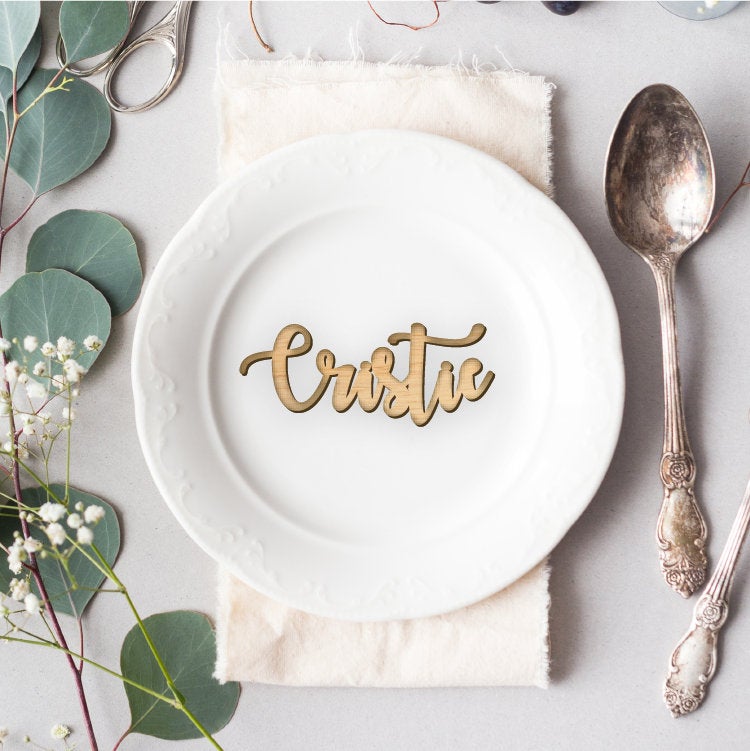 Wood Name Place Cards: Laser Cut Wedding Decor, by width – Faux Theory ...